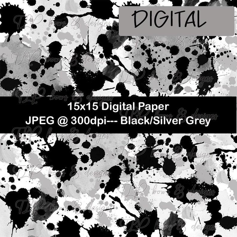 Paint Splatter-watercolor Mix Silver Grey and Black Digital - Etsy