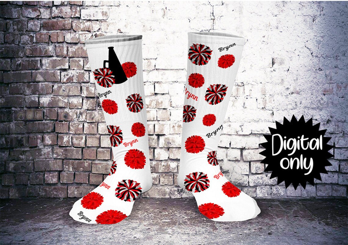 Cheer Spirit Black and Red Print Sock Sublimation PNG | Etsy
