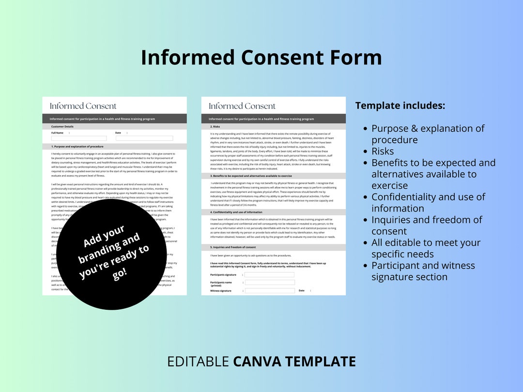 Informed Consent Form Canva Template Editable Personal Training ...