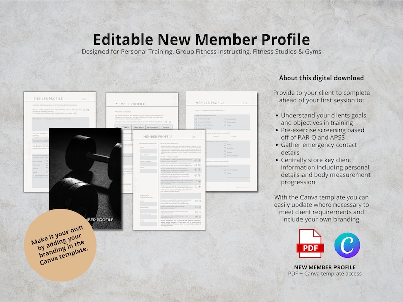 Editable New Member Profile Template | Canva Template New Client Form ...