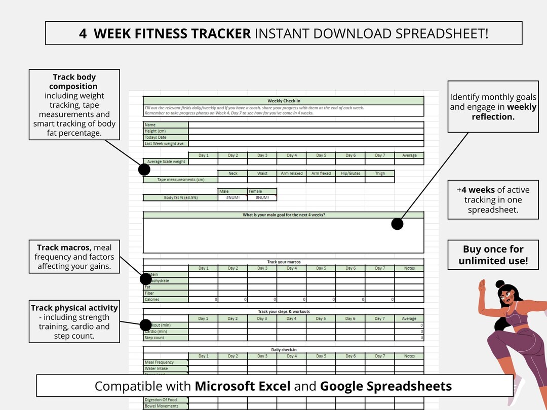 Simple Fitness Tracker Spreadsheet | Personal Trainer Check-in ...