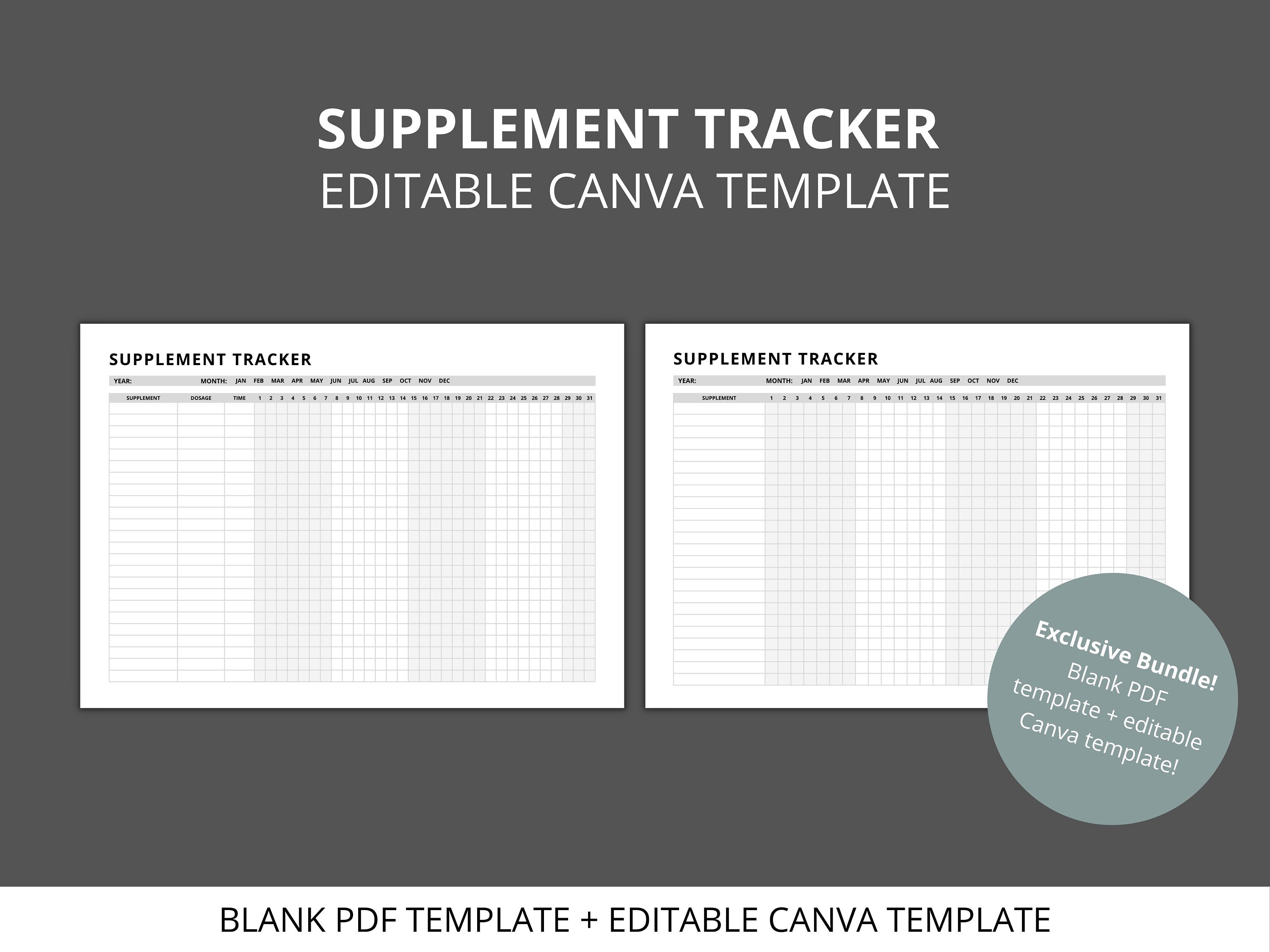 Monthly Supplement Tracker Canva Template | Printable Supplement ...