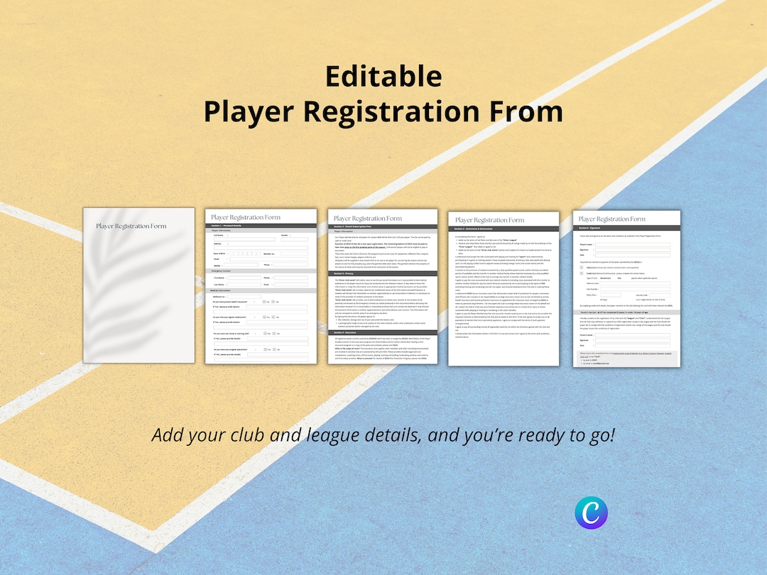 Editable Player Registration Form | Team Sports Registration Form Canva Template | Social Sports ...