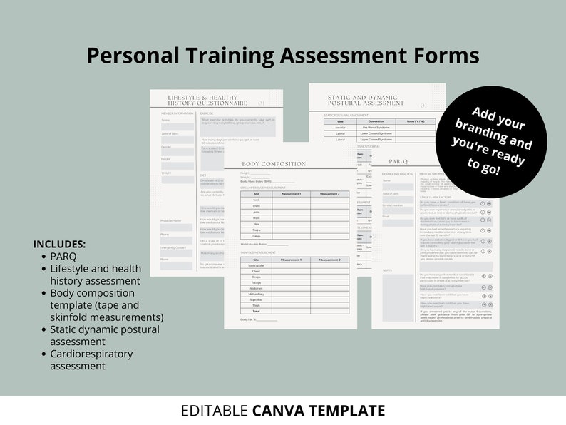 Premium Editable and Printable Personal Training Fitness Assessment ...