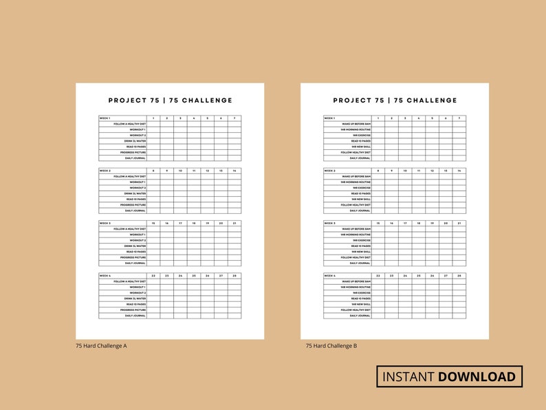 75 Hard Challenge Daily Checklist Tracker Minimalist Aesthetic - Etsy ...