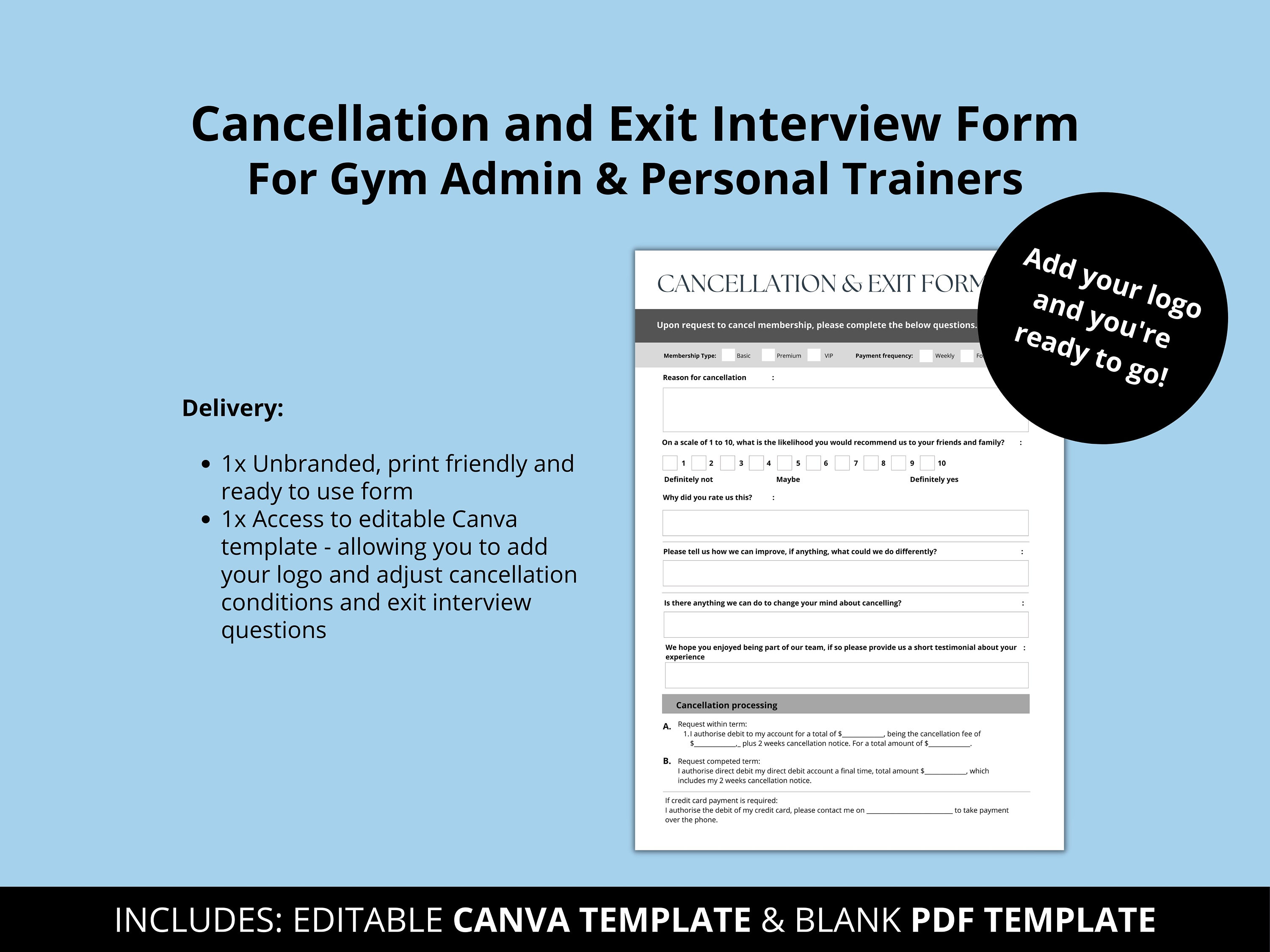 Cancellation and Exit Interview Form for Personal Trainers | Gym ...
