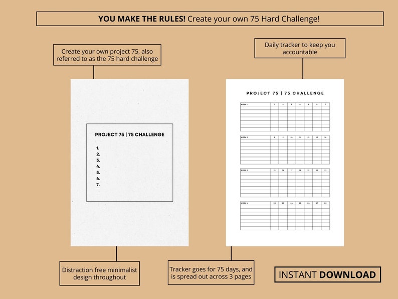 75 Hard Challenge Daily Checklist Tracker Minimalist Aesthetic - Etsy ...