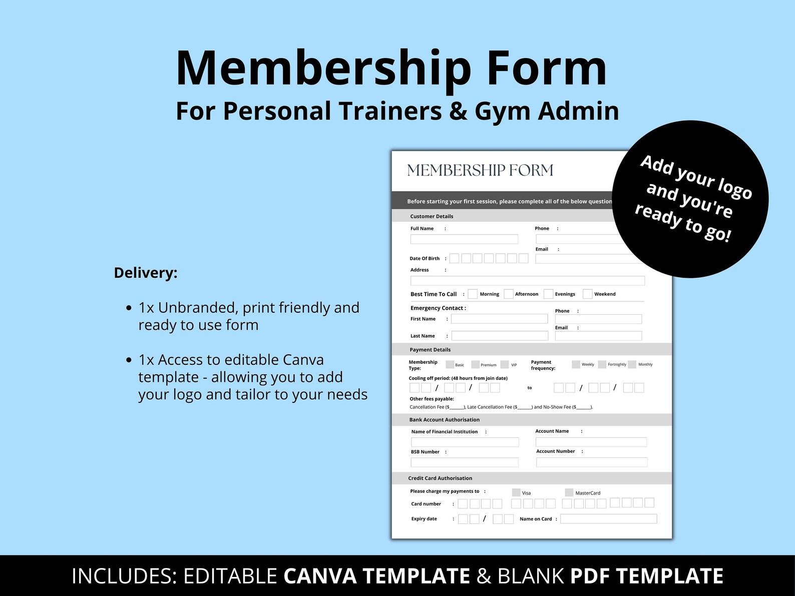 Membership Form for Personal Trainers | Gym Membership Form | New ...