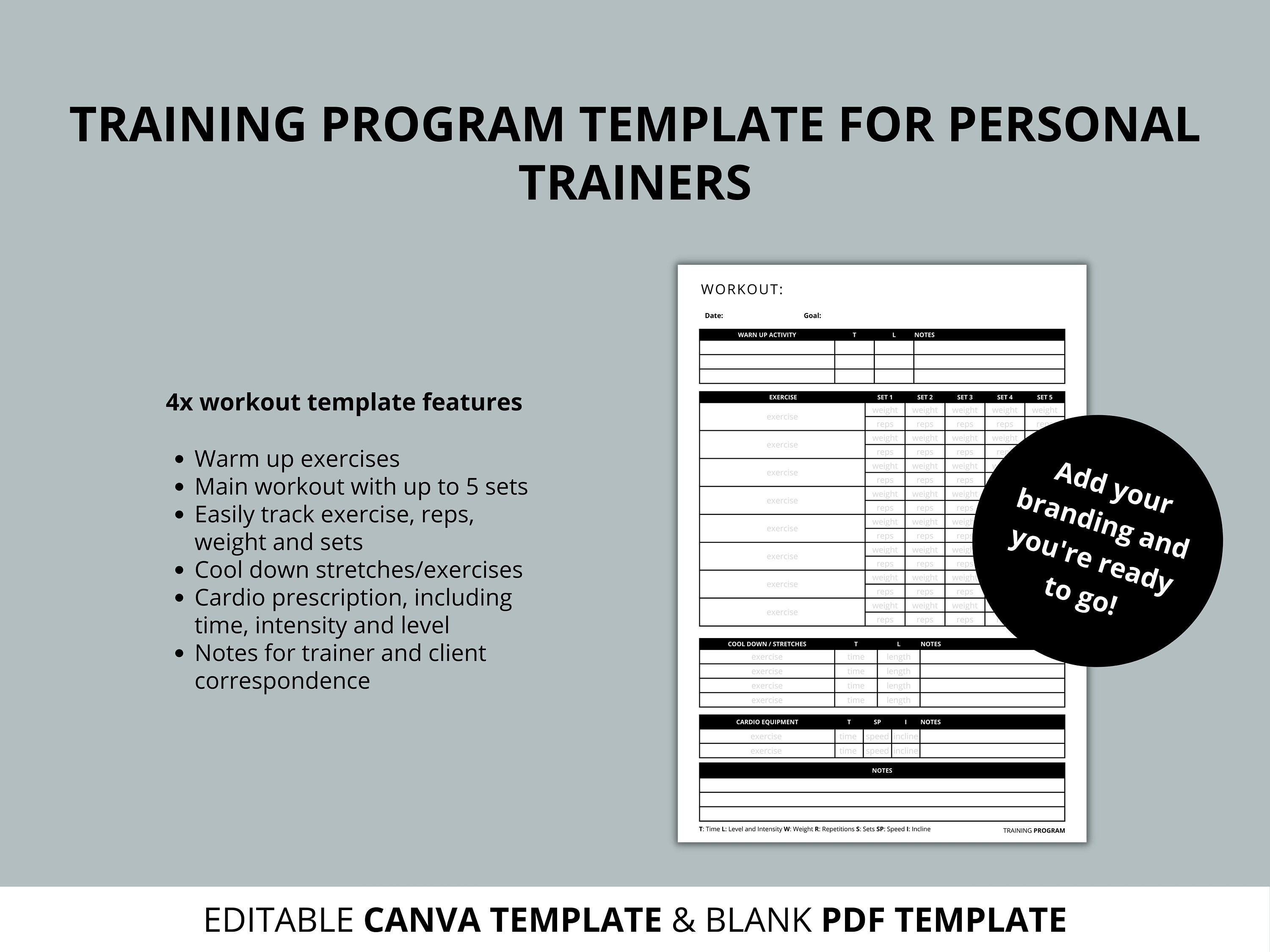 Workout Templates for Personal Trainers, Workout Log, Gym Training Log ...