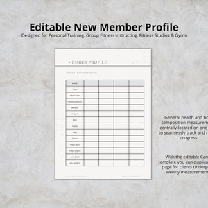 Editable New Member Profile Template | Canva Template New Client Form ...