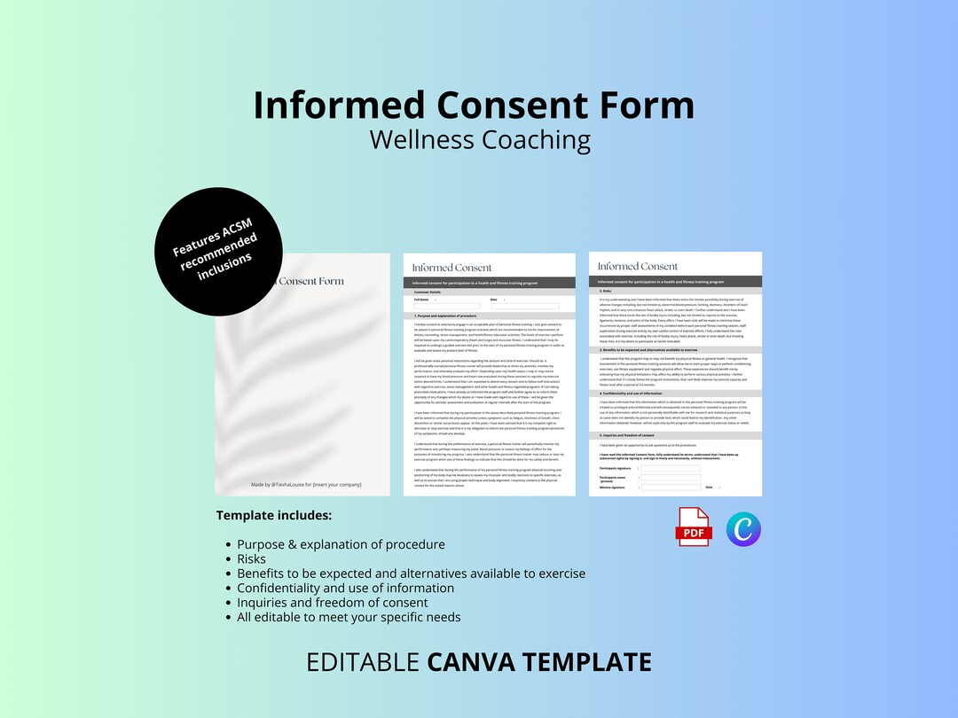 Informed Consent Form Canva Template | Editable Personal Training ...