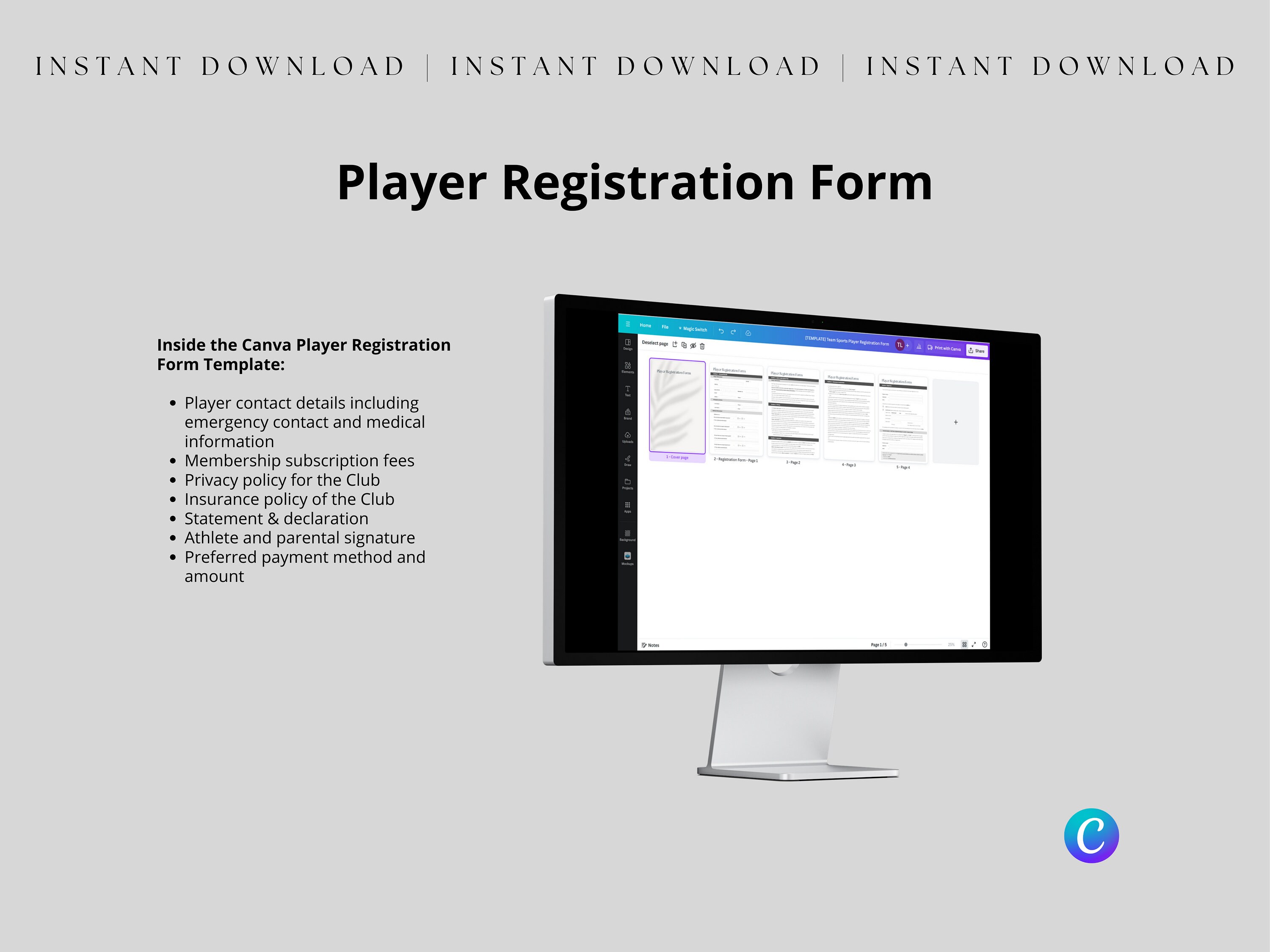 Editable Player Registration Form | Team Sports Registration Form Canva ...