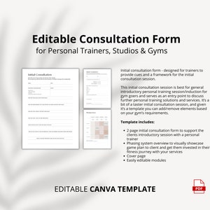 Consultation Form | Personal Training Consultation Form | Client Consultation Form for Gyms ...