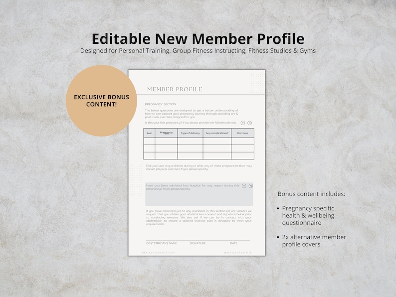 Editable New Member Profile Template | Canva Template New Client Form ...