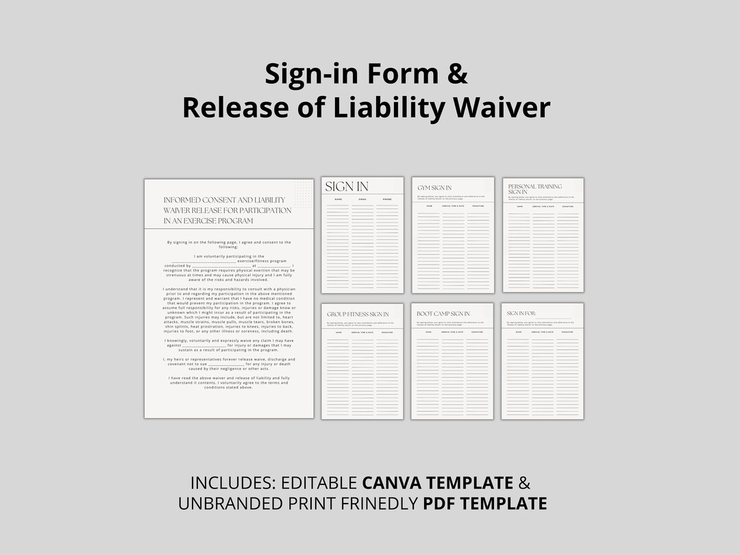 Editable Fitness Sign in Form and Liability Waiver Canva Template | Gym ...
