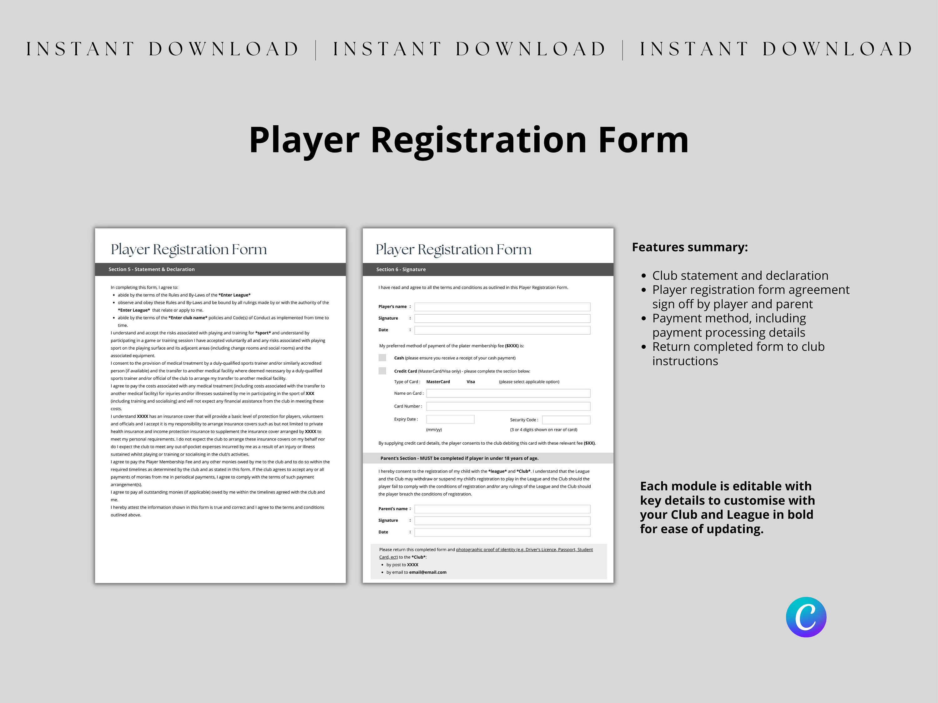 Editable Player Registration Form Team Sports Registration Form Canva ...