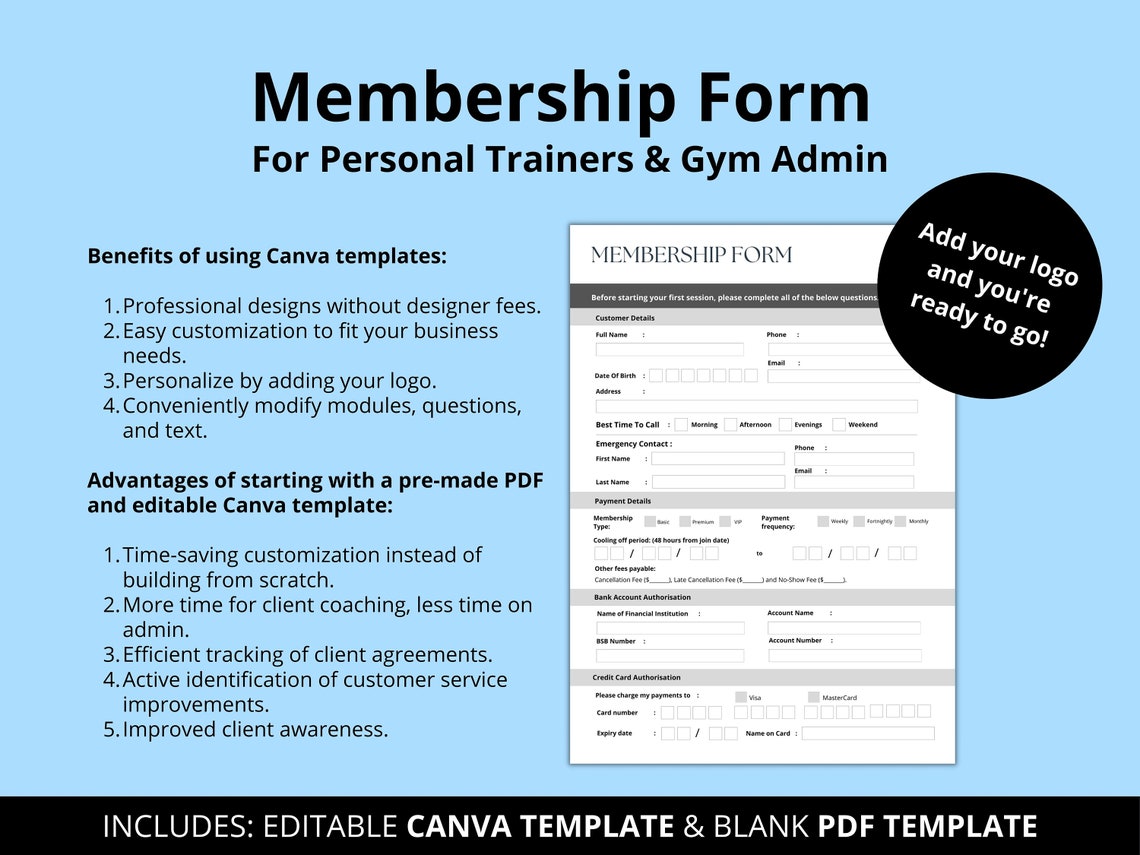 Membership Form for Personal Trainers | Gym Membership Form | New ...