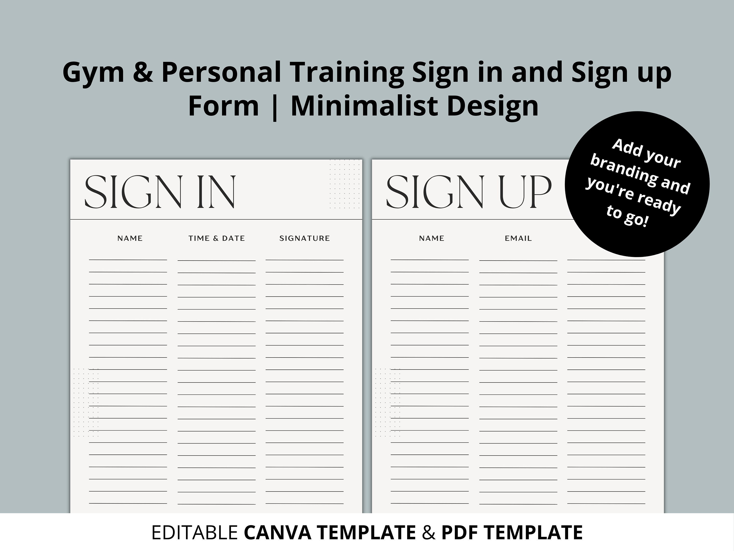 Canva Editable Gym Sign-in Sheet | Gym and Personal Training Sign in ...