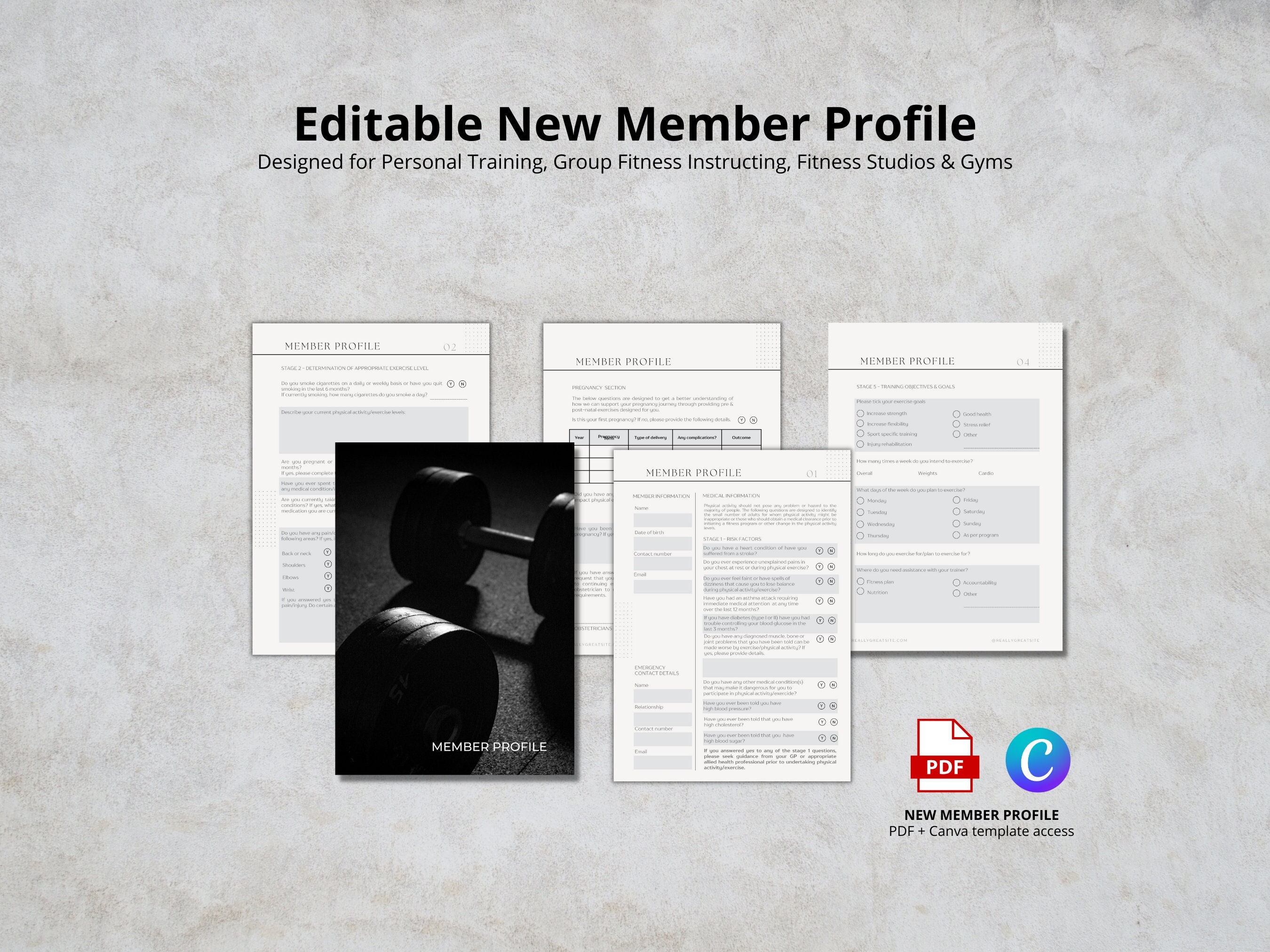 Editable New Member Profile Template | Canva Template New Client Form ...