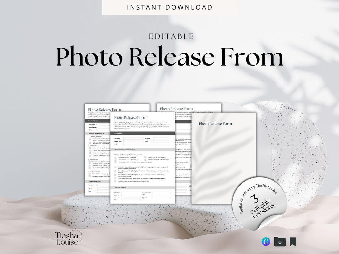 Editable Photo Release Form Template | Photo Consent Form Template ...