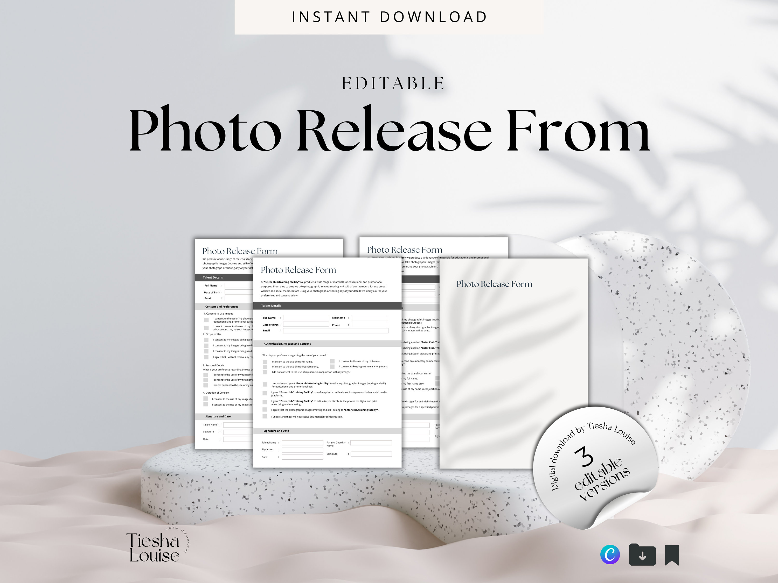 Editable Photo Release Form Template | Canva (digital Download) - Etsy UK