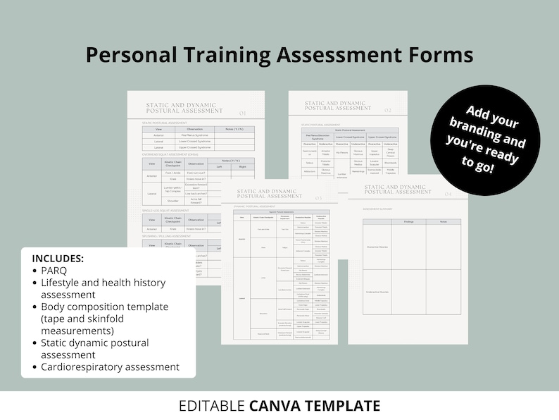 Premium Editable and Printable Personal Training Fitness Assessment ...