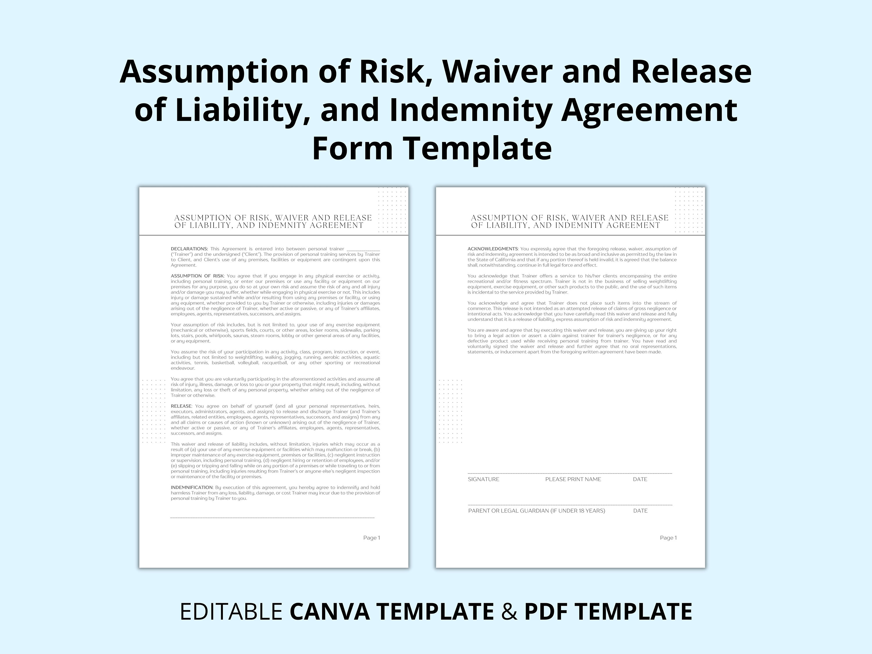 Assumption of Risk, Waiver and Release of Liability, and Indemnity ...