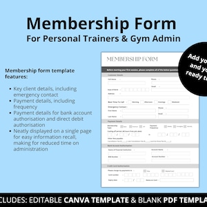 Membership Form for Personal Trainers | Gym Membership Form | New ...