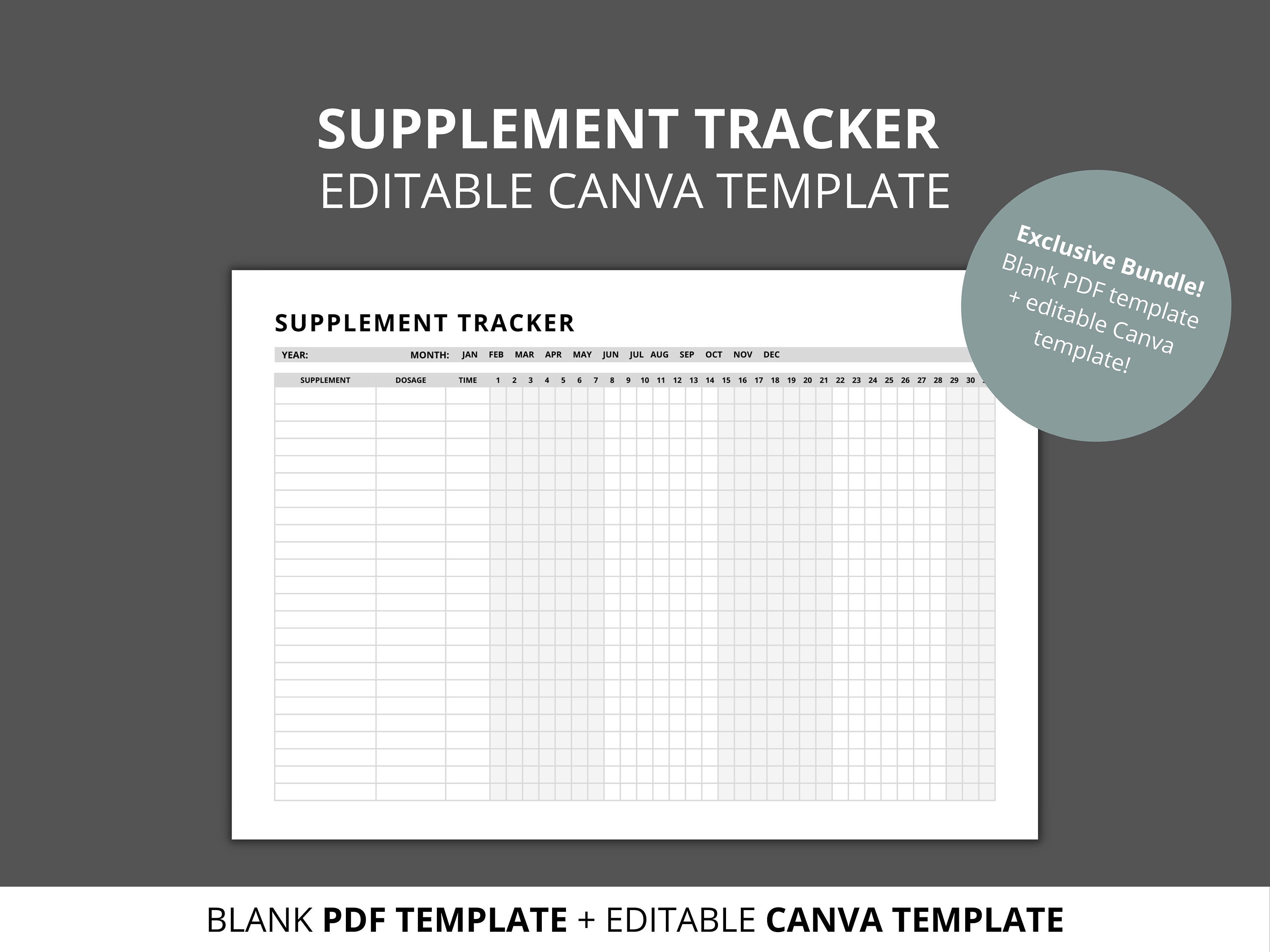 Monthly Supplement Tracker Canva Template | Printable Supplement ...
