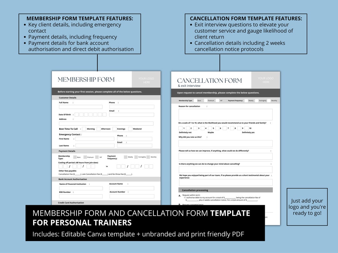 Membership Form and Cancellation Form for Personal Trainers | PDF and ...