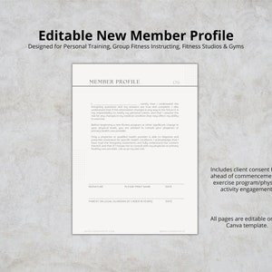 Editable New Member Profile Template | Canva Template New Client Form ...