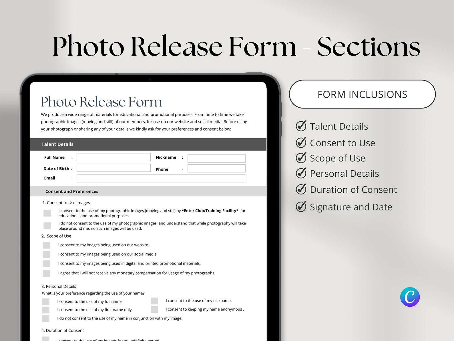Editable Photo Release Form Template | Photo Consent Form Template ...