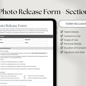 Editable Photo Release Form Template | Photo Consent Form Template ...