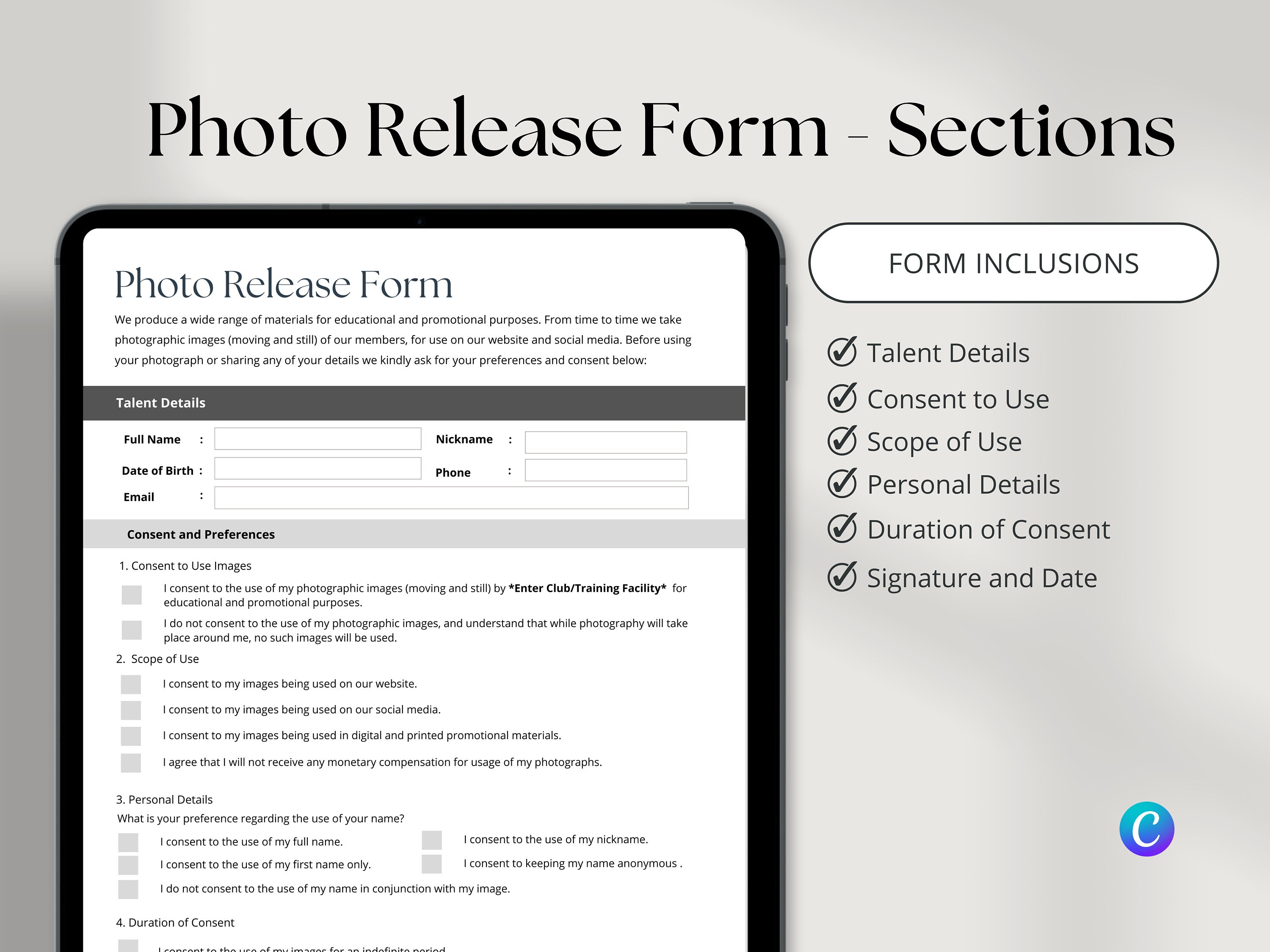 Editable Photo Release Form Template Photo Consent Form Template Image ...