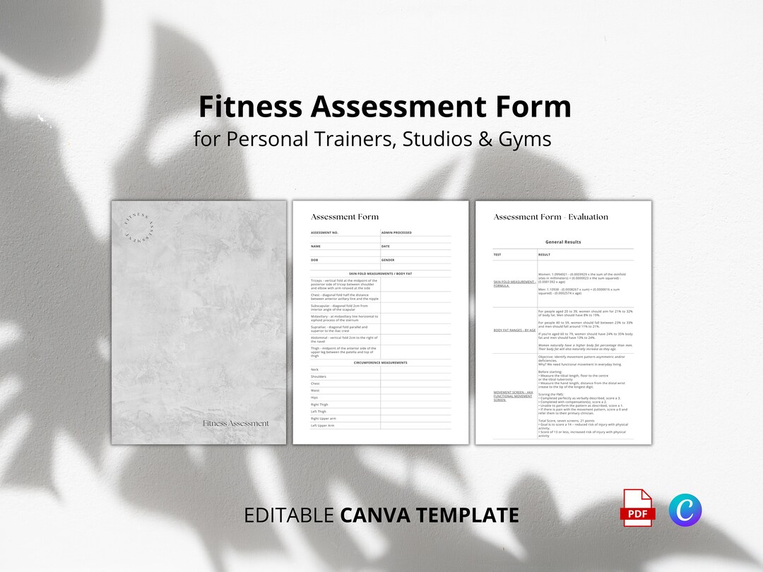 Fitness Assessment Form | Editable Assessment Form | Fitness Assessment ...