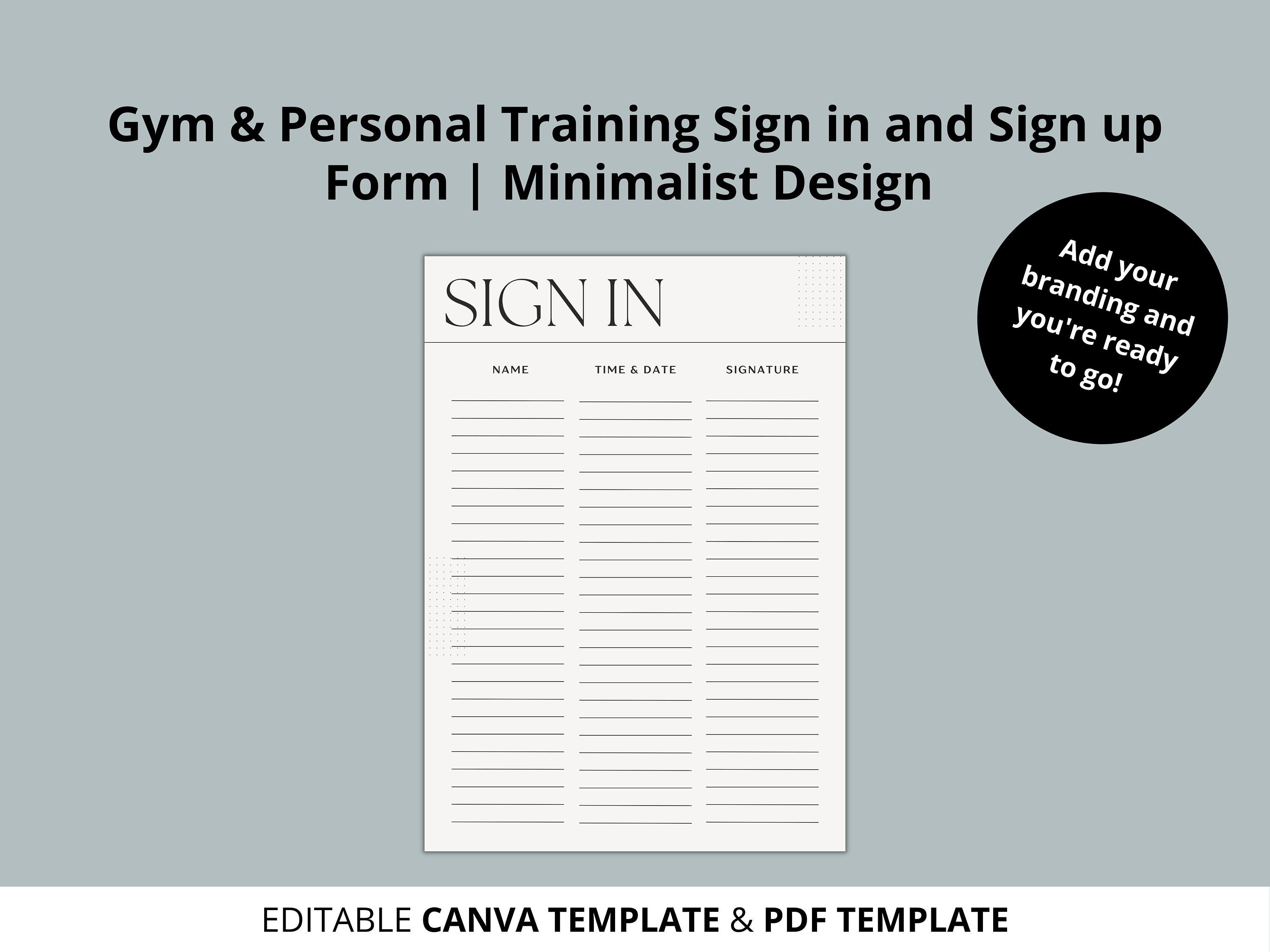 Canva Editable Gym Sign-in Sheet | Gym and Personal Training Sign in ...