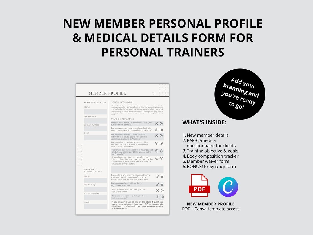 Personal Trainer Bundle! Member Personal Profile and Medical Details ...