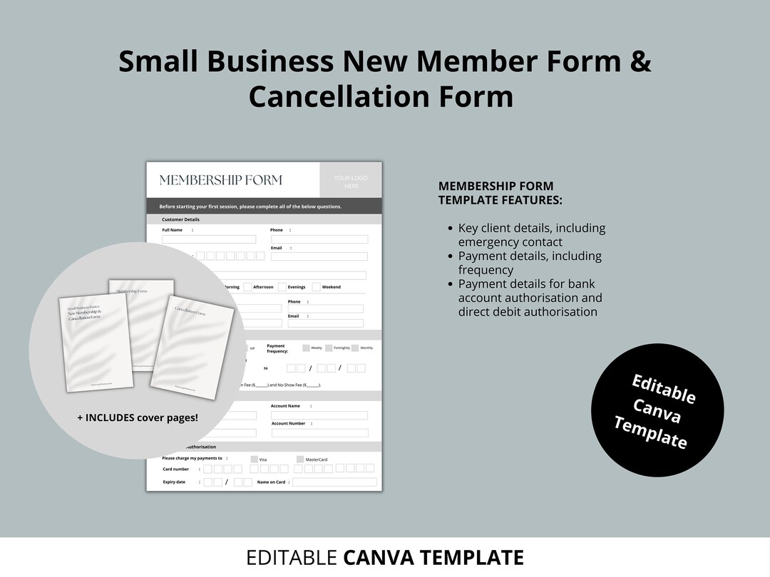 Small Business Editable New Member Form and Cancellation Form | Canva ...