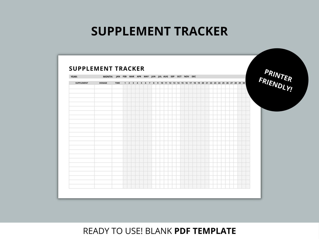 Monthly Supplement Tracker, Bodybuilding Health Supplement Tracker ...
