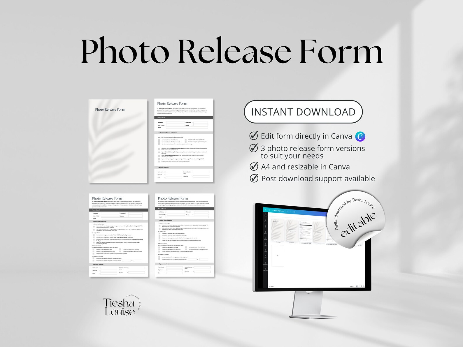 Editable Photo Release Form Template | Photo Consent Form Template ...