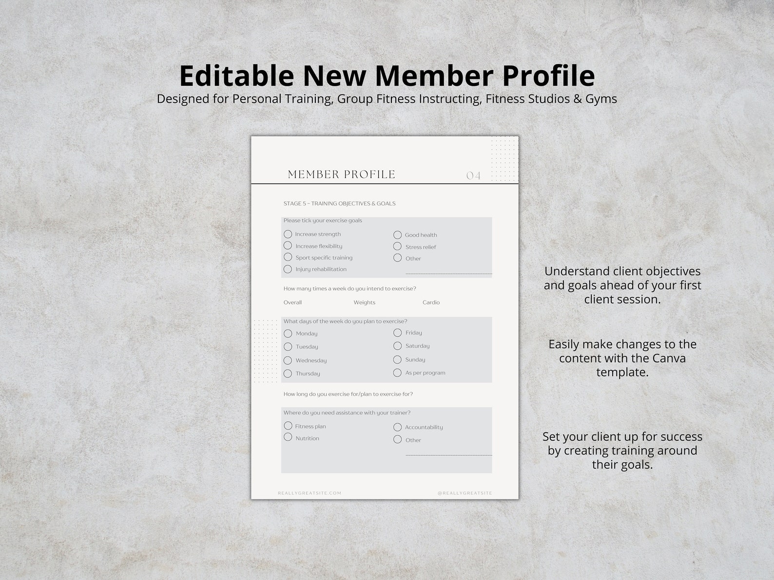 Editable New Member Profile Template | Canva Template New Client Form ...