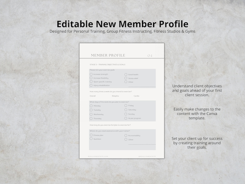 Editable New Member Profile Template | Canva Template New Client Form ...
