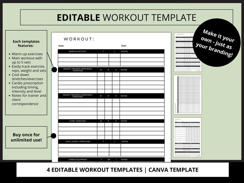 Editable Canva Workout Template for Personal Trainers Blank - Etsy