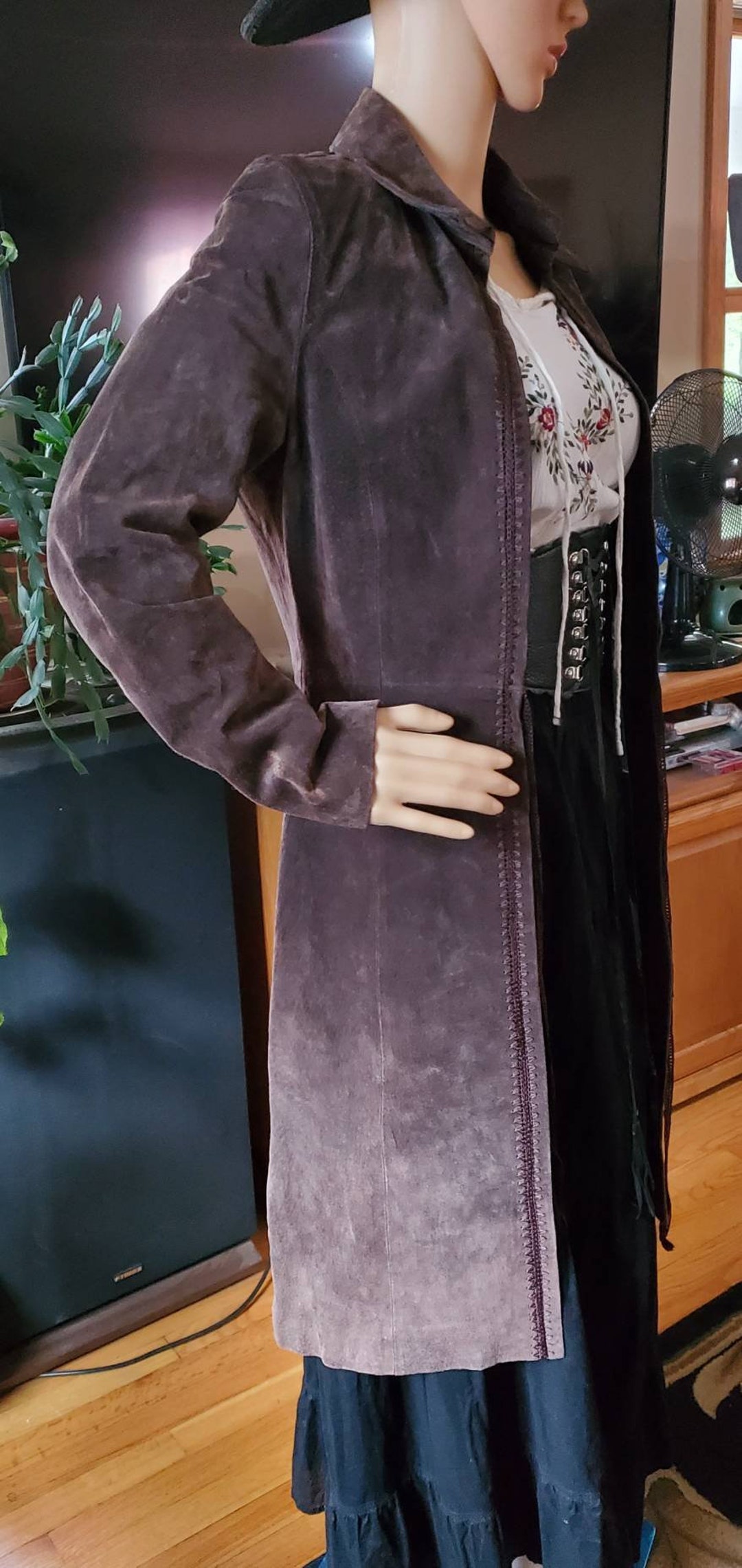 Long Suede Jacket Duster Indoor/outdoor Unlined by WAREHOUSE UK Great ...