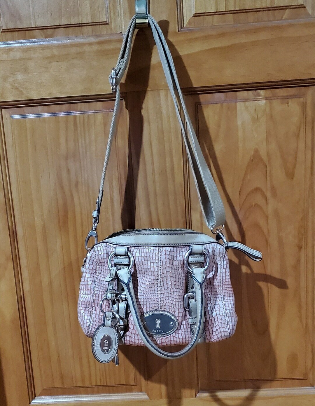 Fossil Maddox Satchel Snake Embossed Leather Tan/ Rose - Etsy
