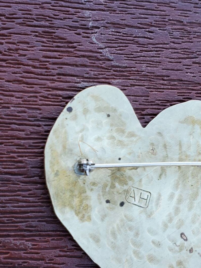 Hammered Brass Heart Brooch Signed AH - Etsy