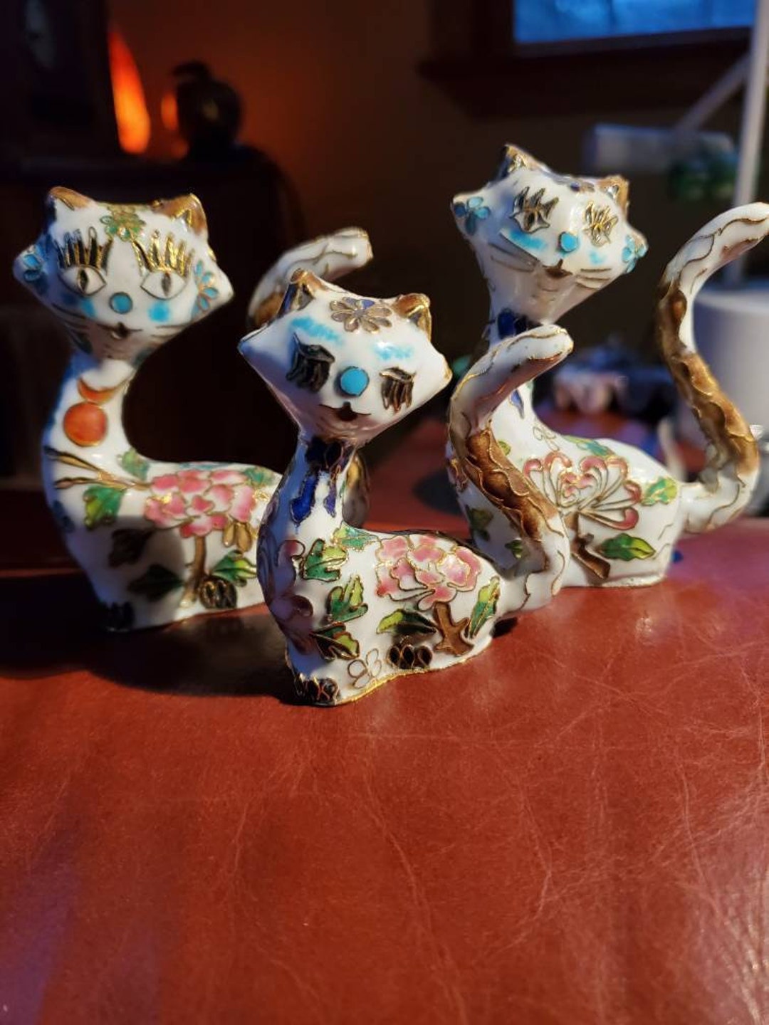 Cloisonne Cats Figurines Set of Three (3) - Etsy
