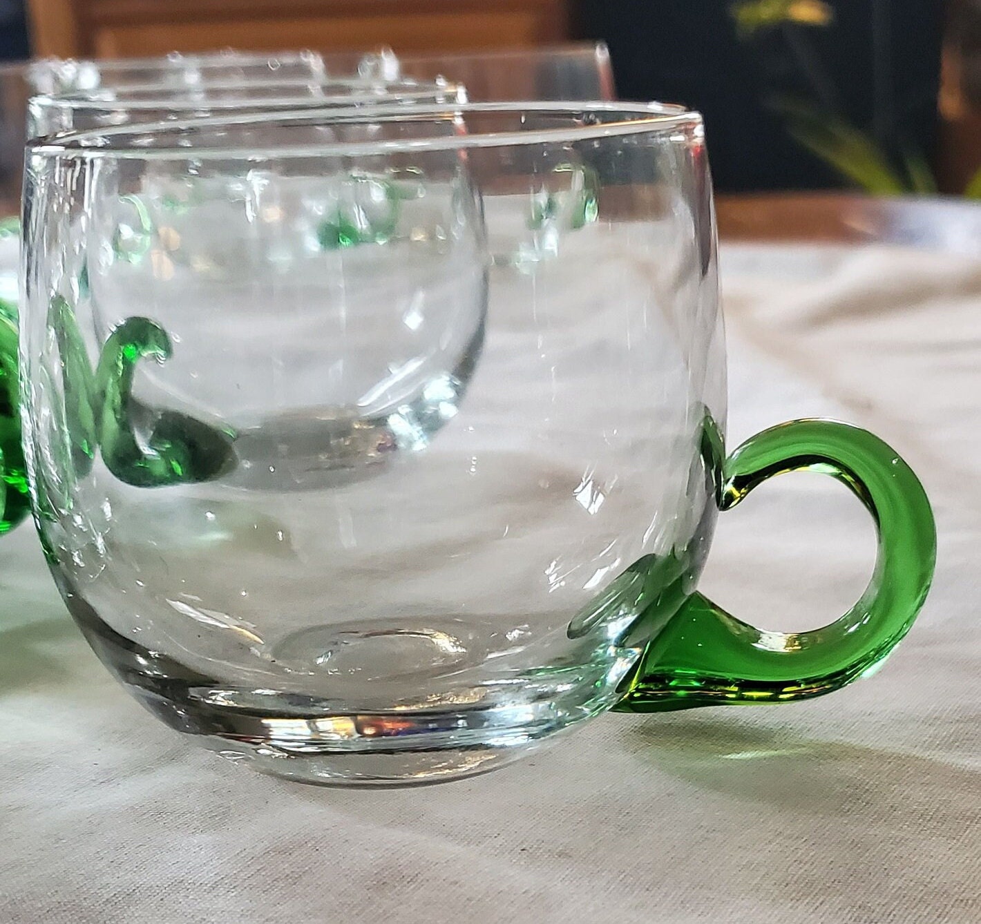 Set of (4) Vintage Sussmuth Blown Glass Punch Glasses Applied Green ...