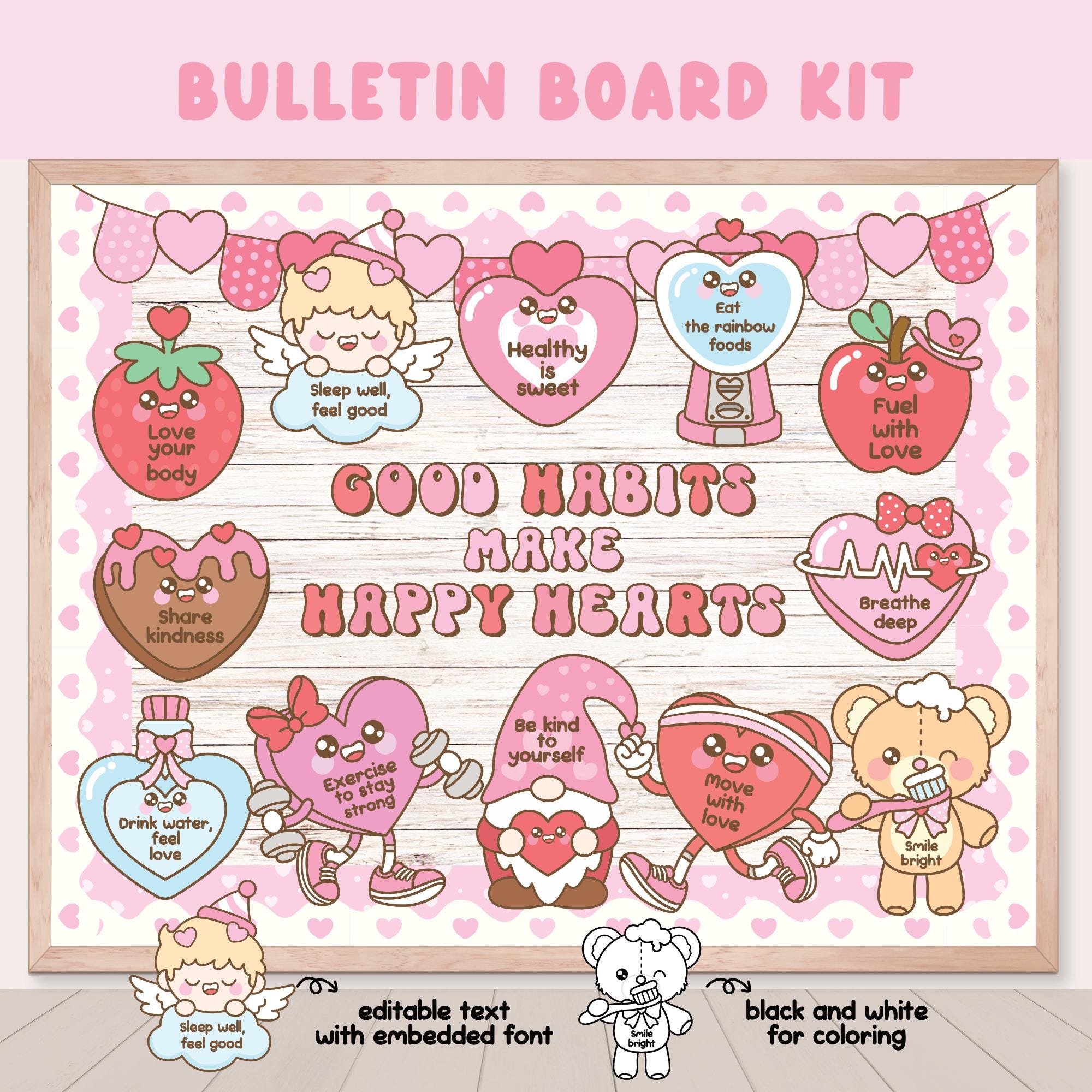 Valentines Day Healthy Habits Bulletin Board, February Door Decor ...