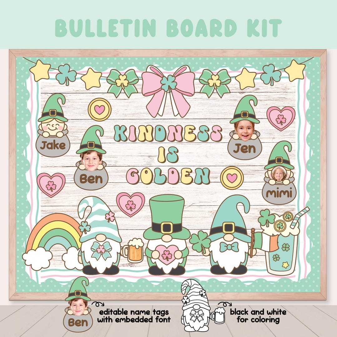 St Patricks Day Kindness Gnome Bulletin Board, Kindness is Golden, Cute ...